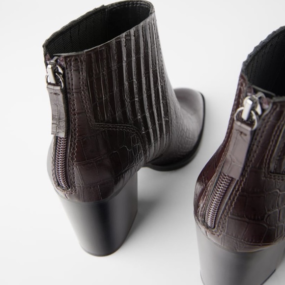 Zara | Shoes | Zara Burgundy Red Animal Embossed Heeled Boots | Poshmark